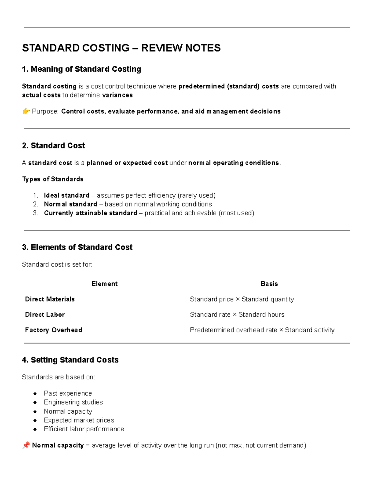 SRND 1: Standard Costing Review Notes and Variance Analysis - Studocu