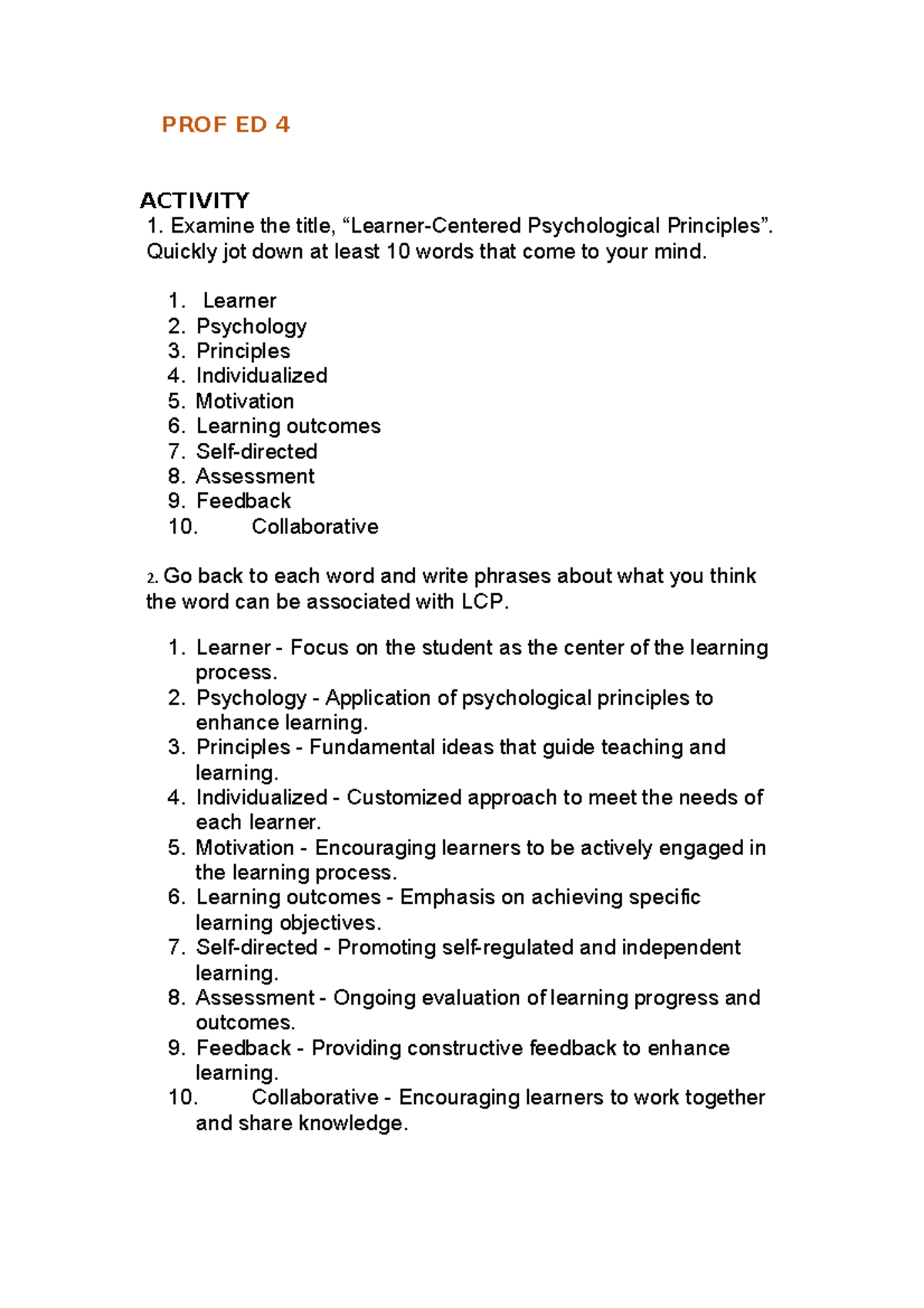 PROF ED 4 (Speech) - Advocating Learner-Centered Psychological Principles - Studocu