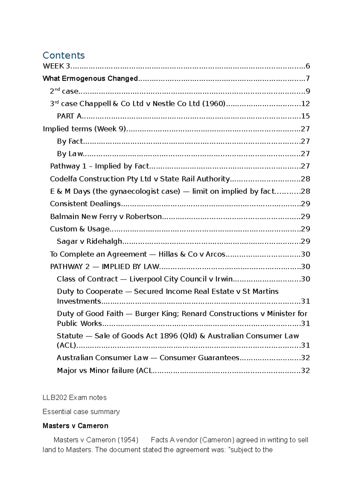 LLB202 Exam Notes: Key Cases and Legal Principles on Intention and ...