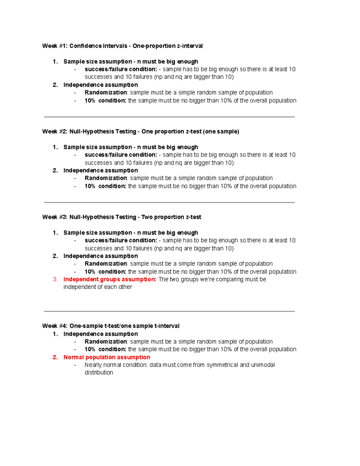 STAT 101: Assumptions and Conditions for Confidence Intervals and ...