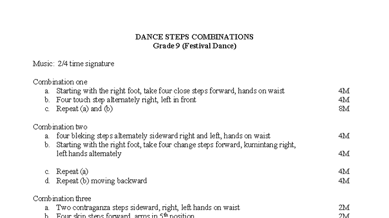 Dance- Steps- Combinations - DANCE STEPS COMBINATIONS Grade 9 (Festival ...