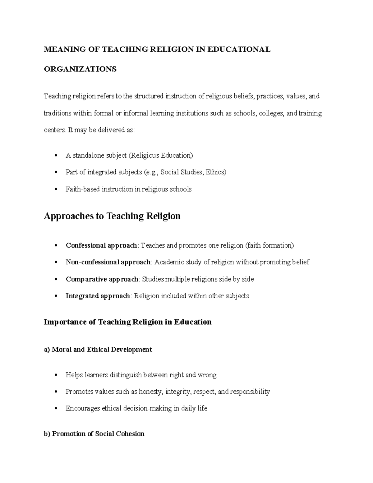 Importance and Challenges of Teaching Religion in Education (EDU 101 ...