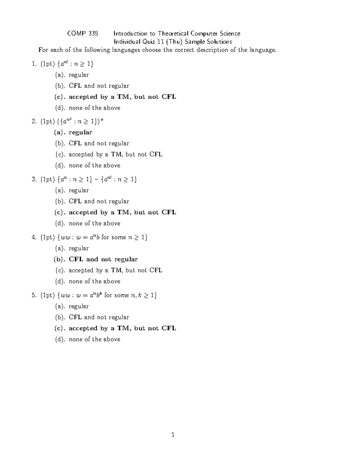 COMP 335 Individual Quiz 11 Sample Solutions - Studocu