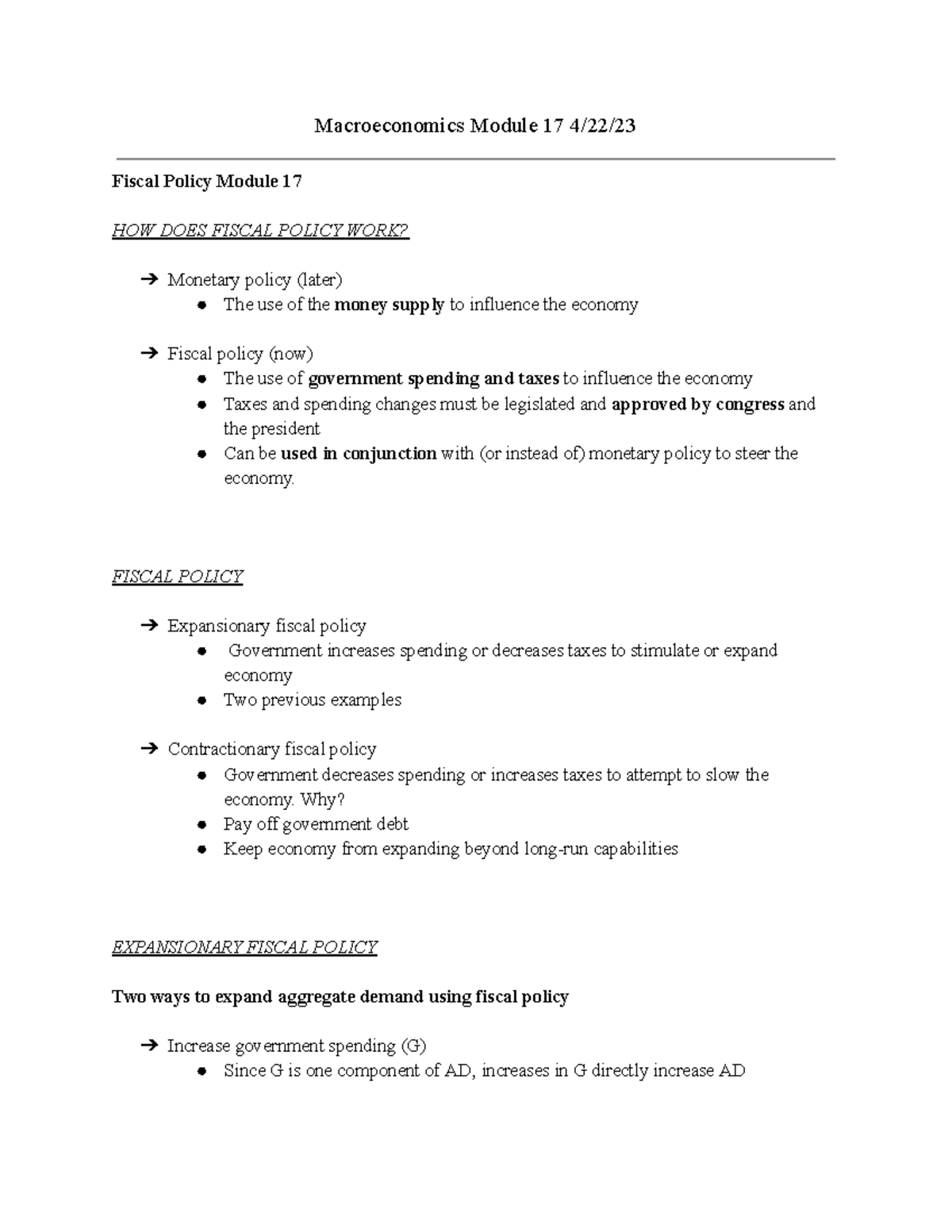 ECO2013 Macroeconomics Module - Macroeconomics Module 17 4/22/ Fiscal ...