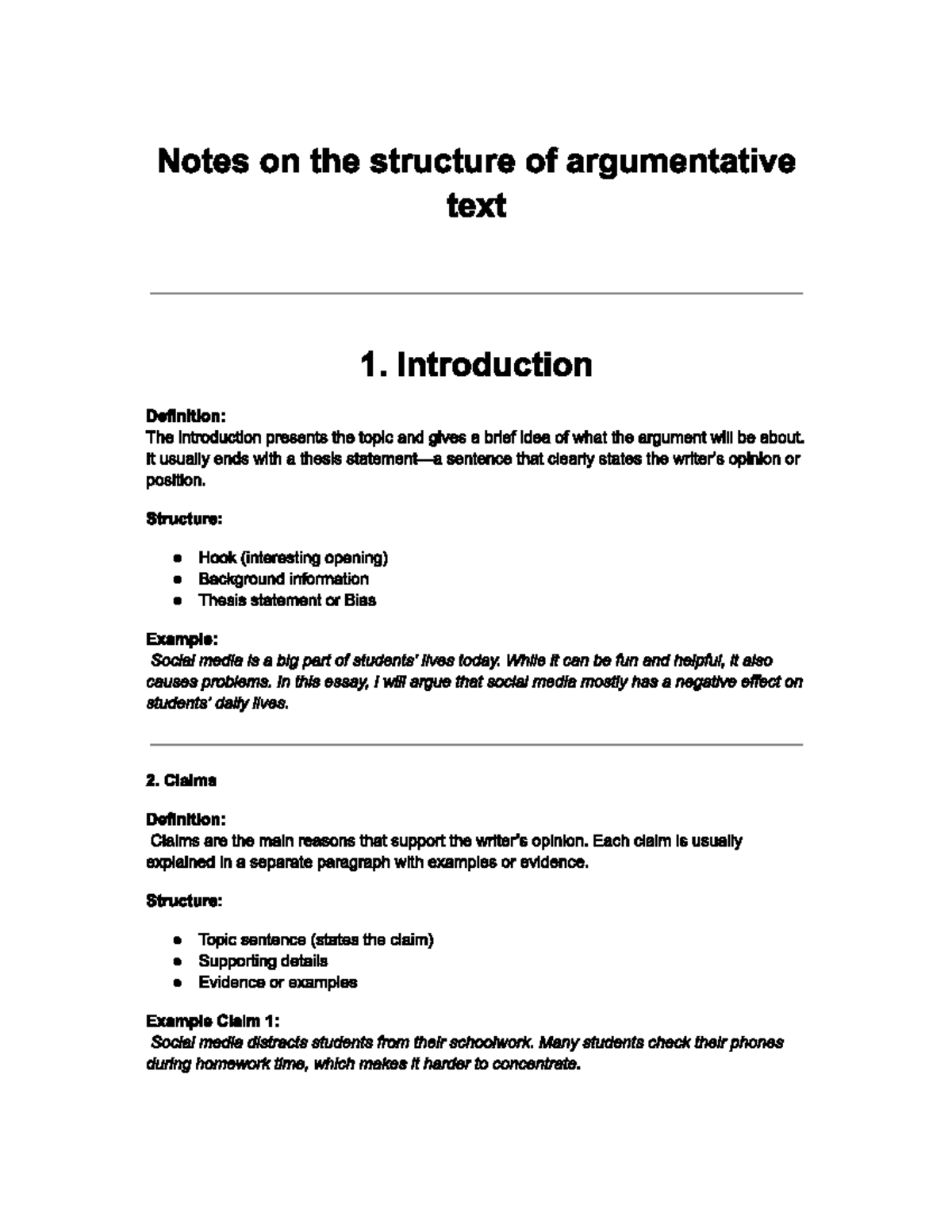 Structure of Argumentative Text: Key Elements and Examples - Studocu