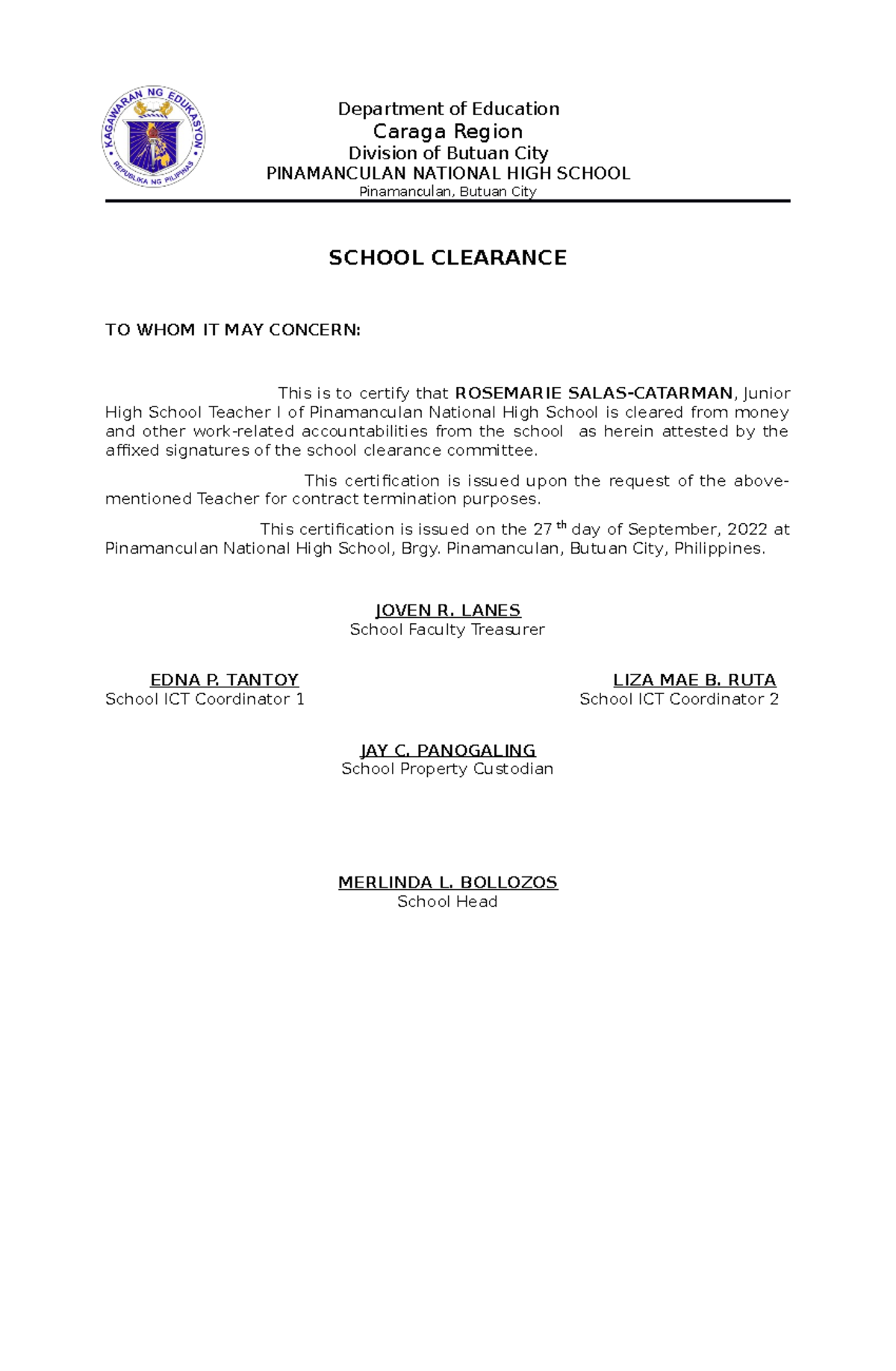 District- Clearance-2021 - Department of Education Caraga Region Division of Butuan City - Studocu