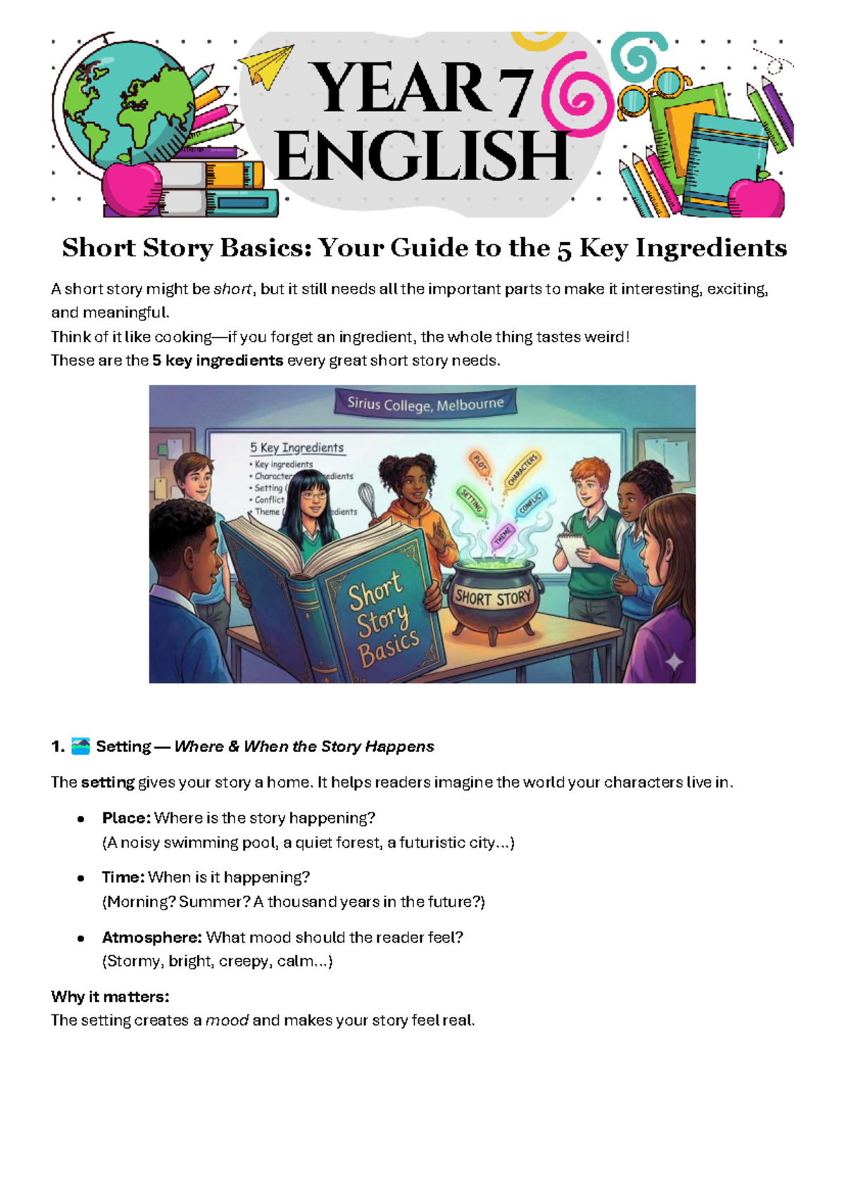 Handout - Short Story Essentials: 5 Key Ingredients for Y7 English ...