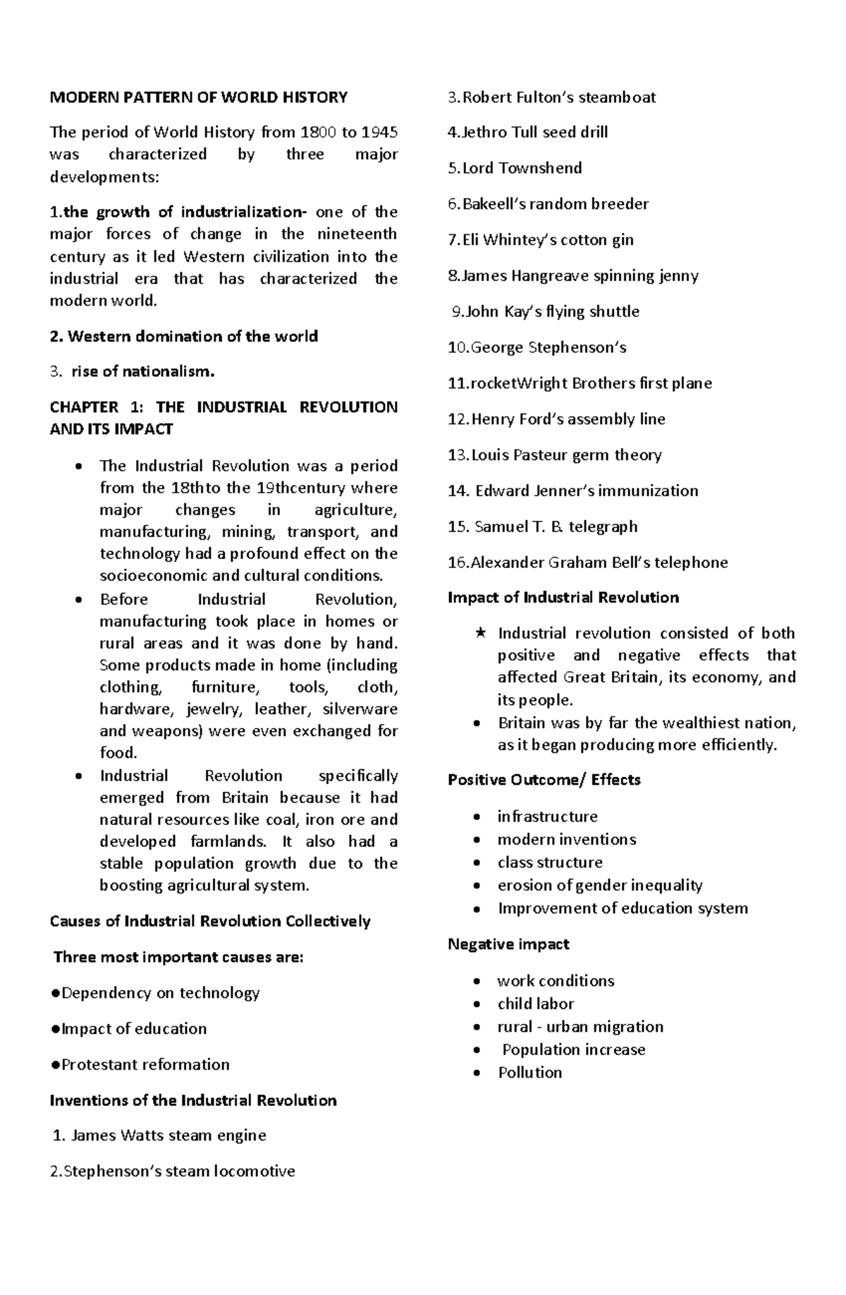 World HIS- Final Exam Review: Modern Patterns of History (1800-1945 ...