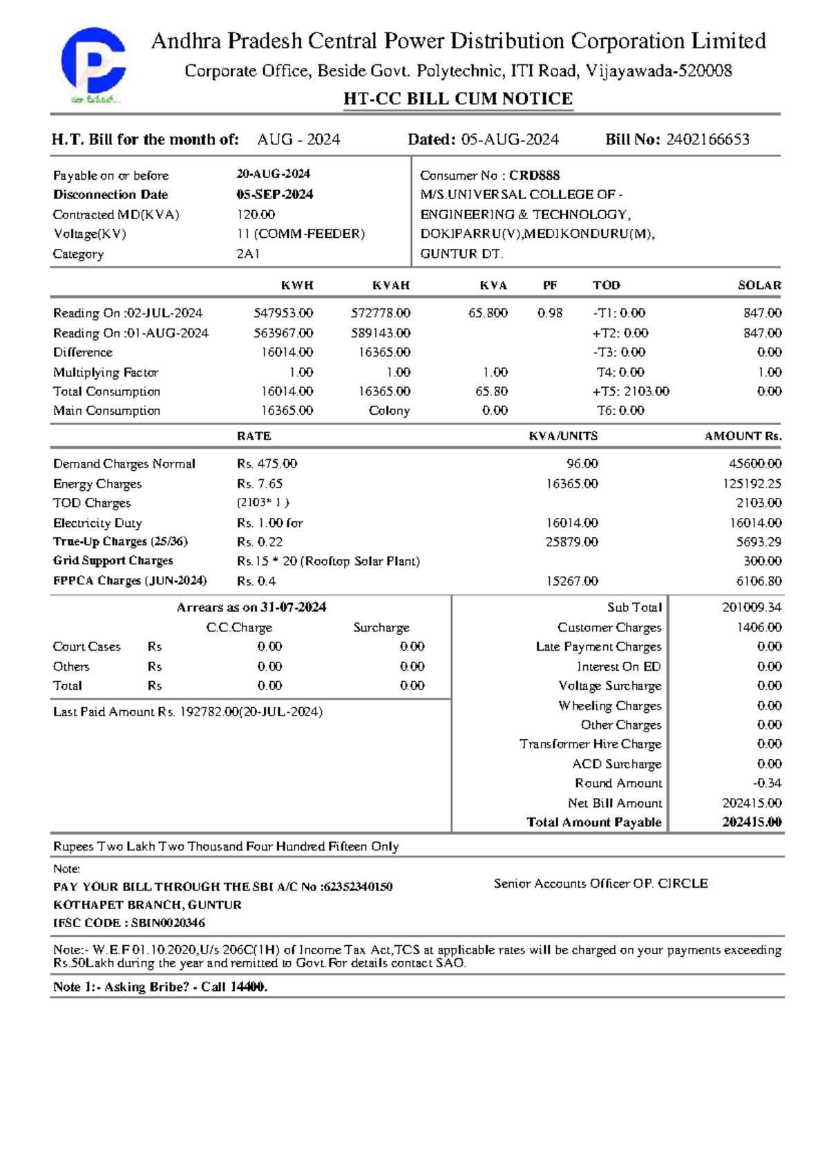 CRD888 H.T. Bill Notice for August 2024 - College of Engineering - Studocu