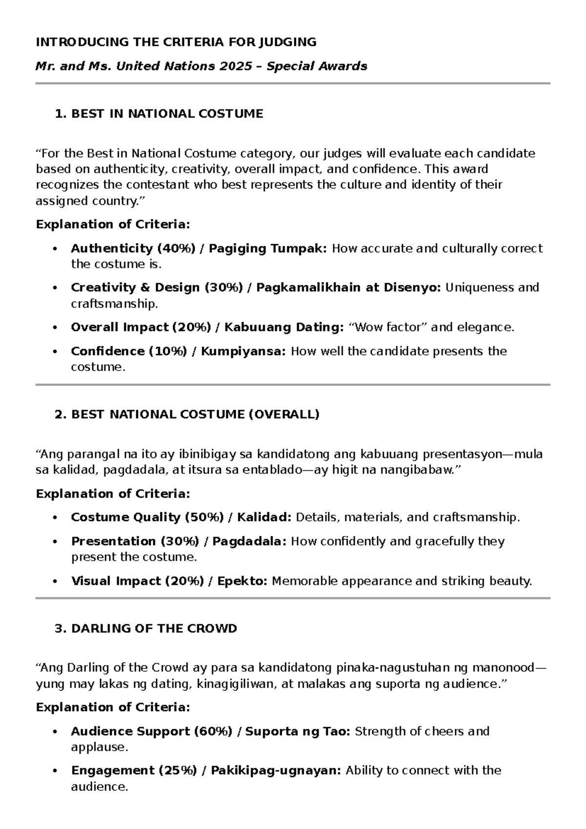 Judging Criteria for Mr. and Ms. United Nations 2025 Special Awards ...