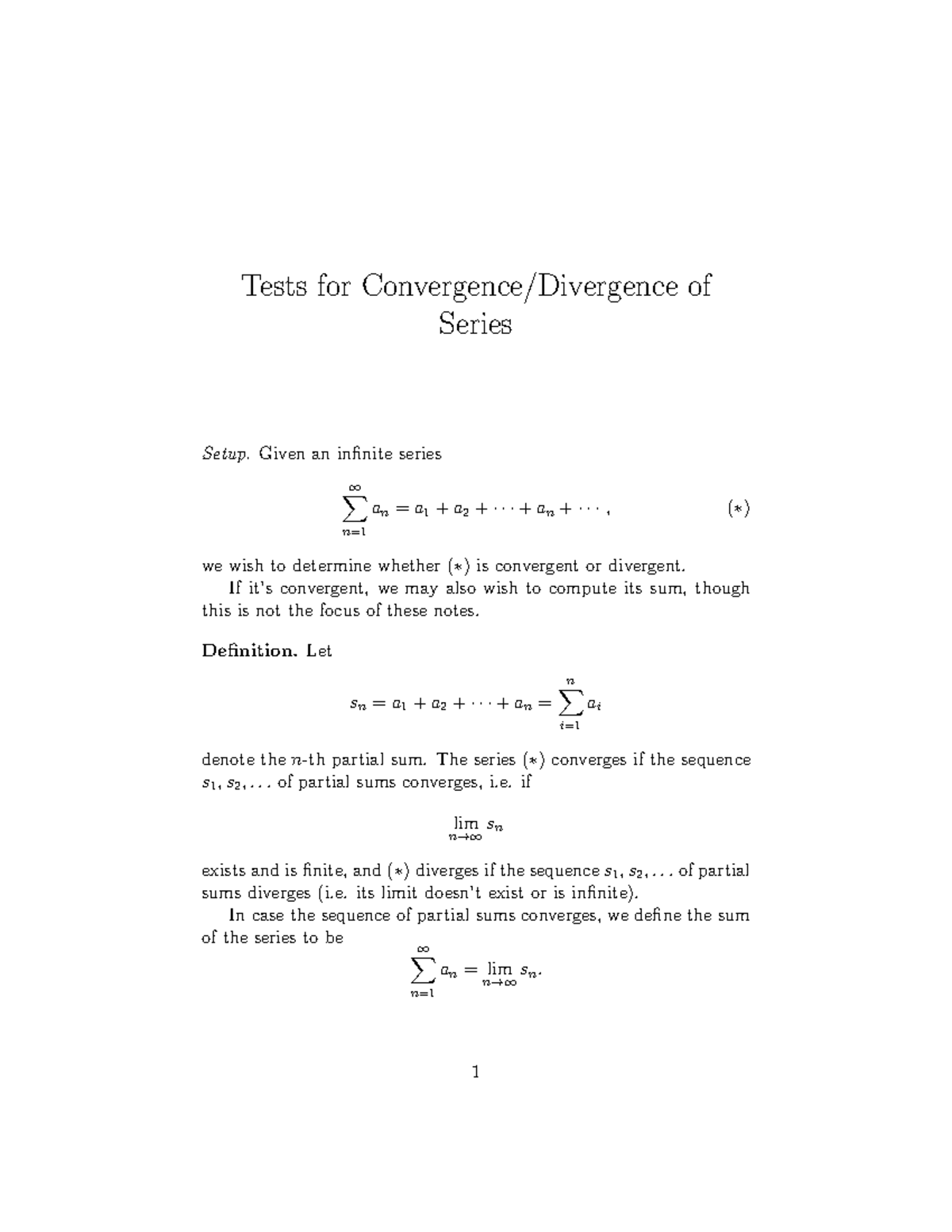 1730 - Series Tests: Convergence and Divergence Analysis - Studocu