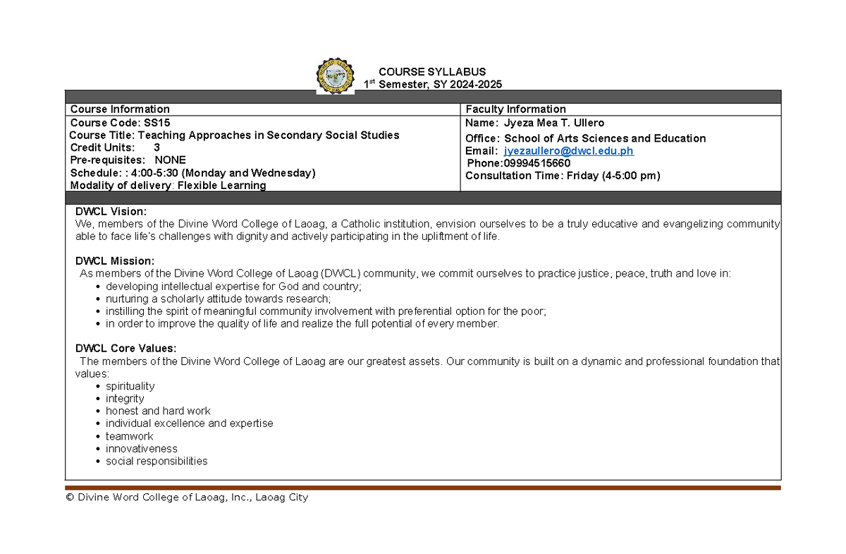 Course Syllabus SS15: Teaching Approaches in Secondary Social Studies ...
