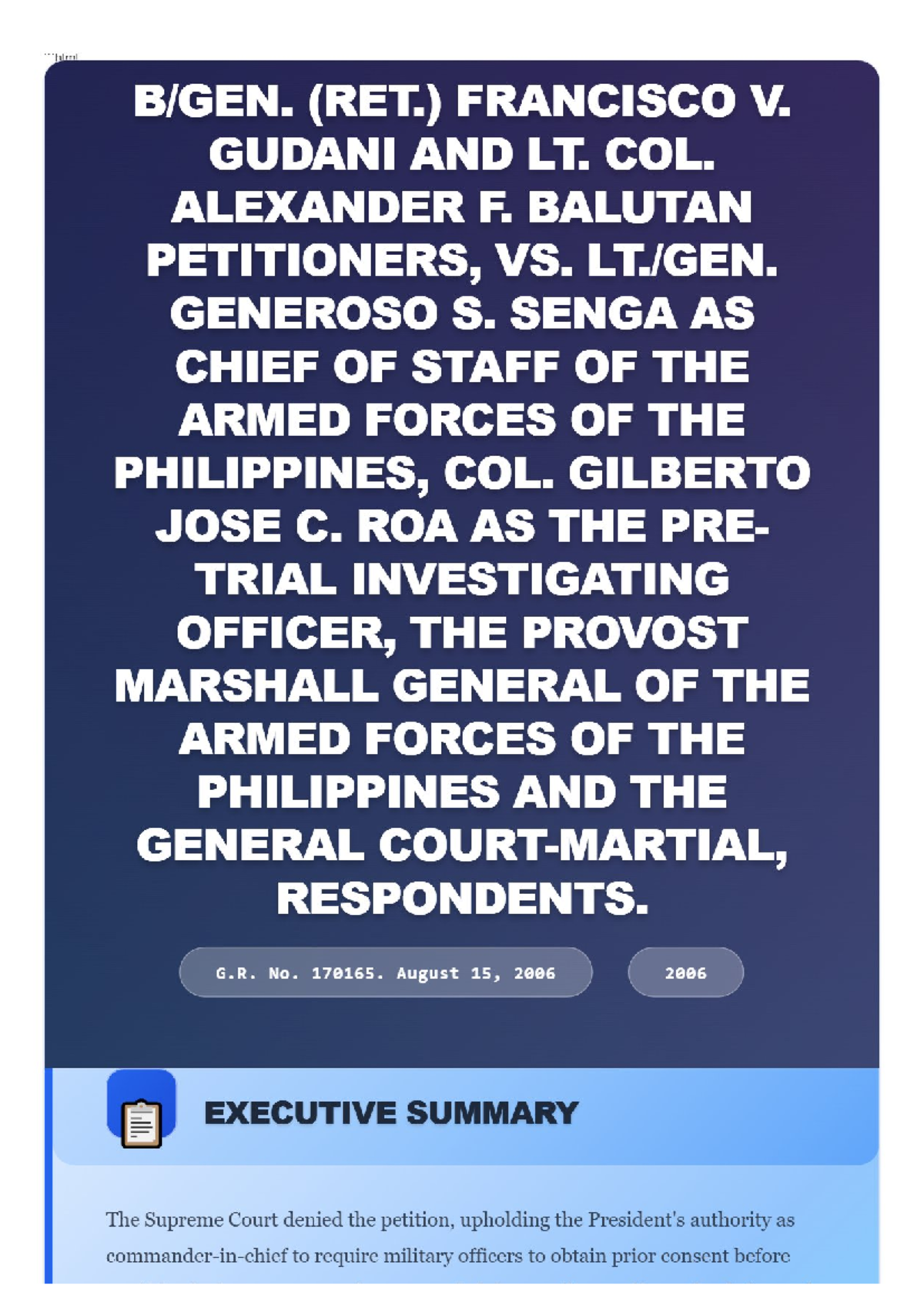 G.R. No. 170165 Case Brief: Gudani & Balutan vs. Senga (2006) - Studocu