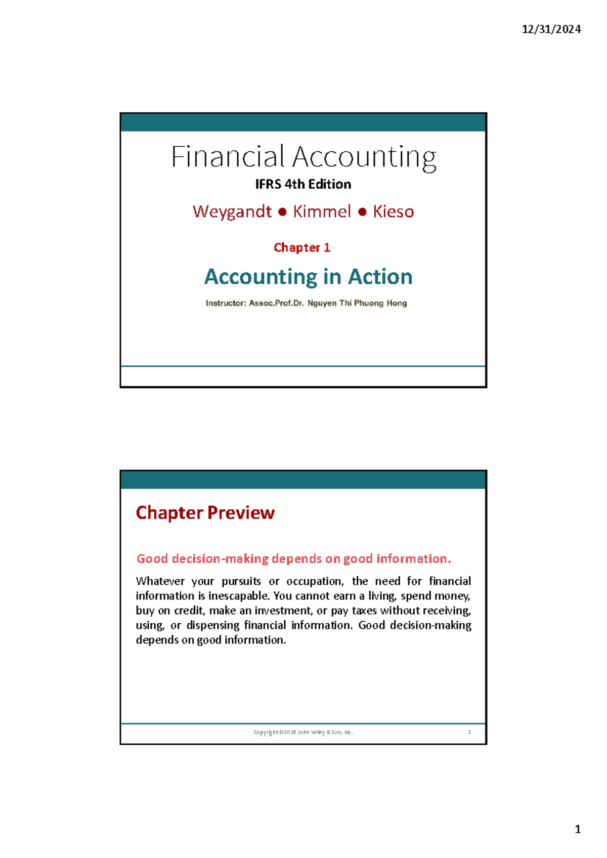 Financial Accounting (IFRS) - Chapter 1: Accounting in Action Overview ...
