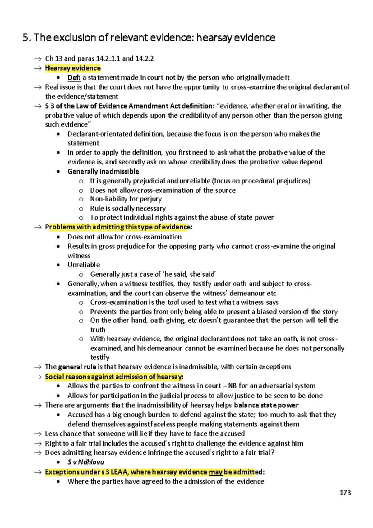 Exclusion of Hearsay Evidence: Key Concepts in Law (Law 101) - Studocu