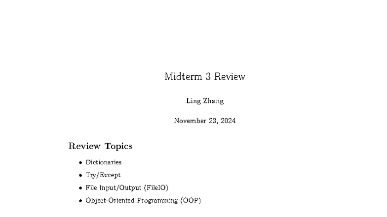 Midterm 3 Review: Python OOP & FileIO Concepts - Studocu