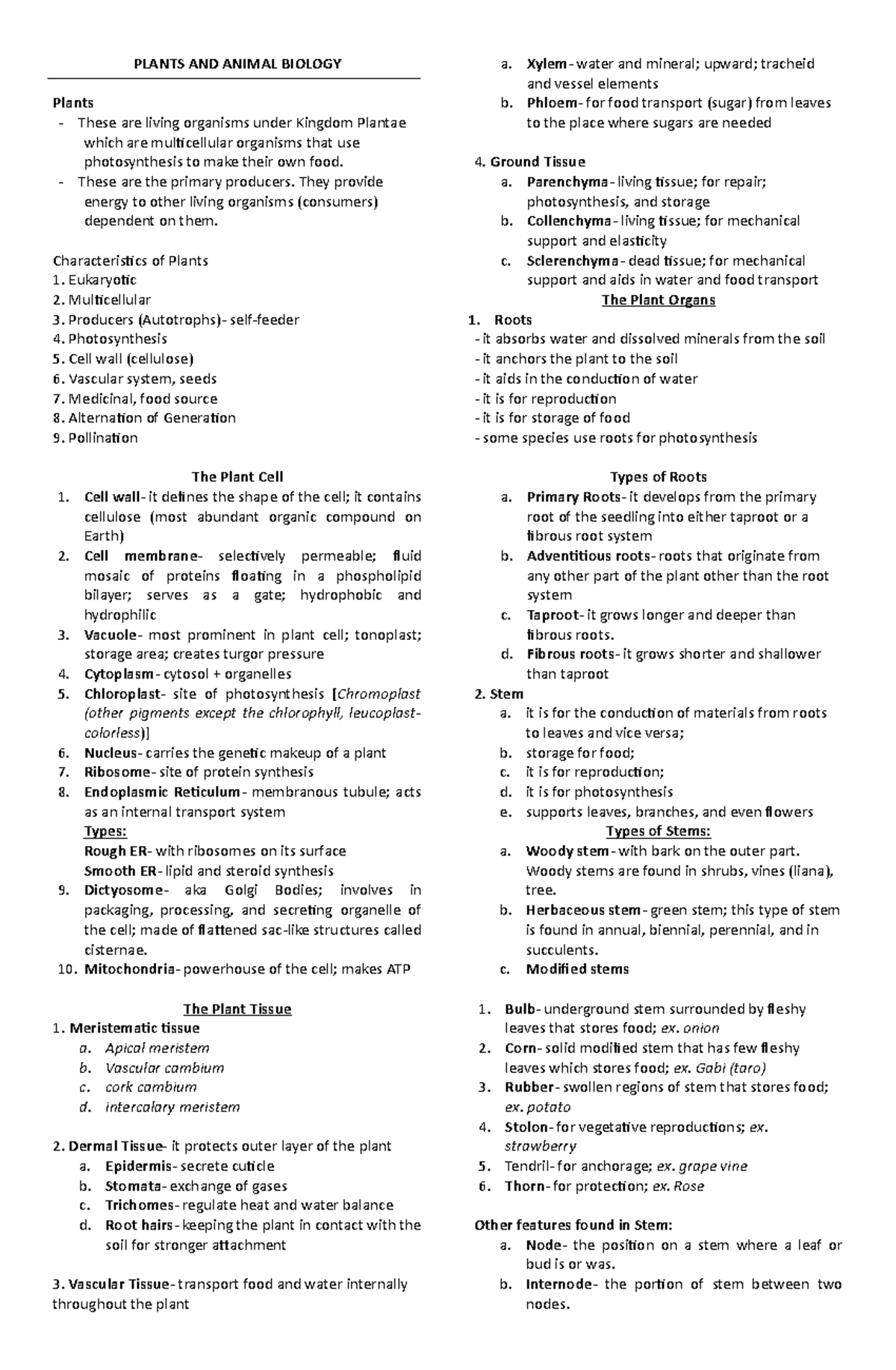 PLANTS AND ANIMAL BIOLOGY: Overview of Plant Structures and Functions ...