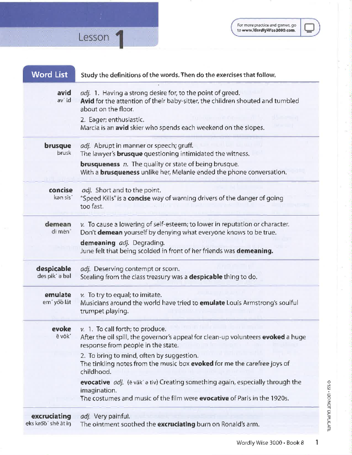 Wordly Wise Book 8: Lessons 1-4 Vocabulary Study Guide - Studocu