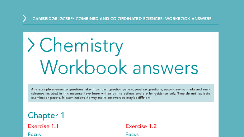 CAMBRIDGE COMBINED AND SCIENCES: CHEMISTRY WORKBOOK ANSWERS - Studocu