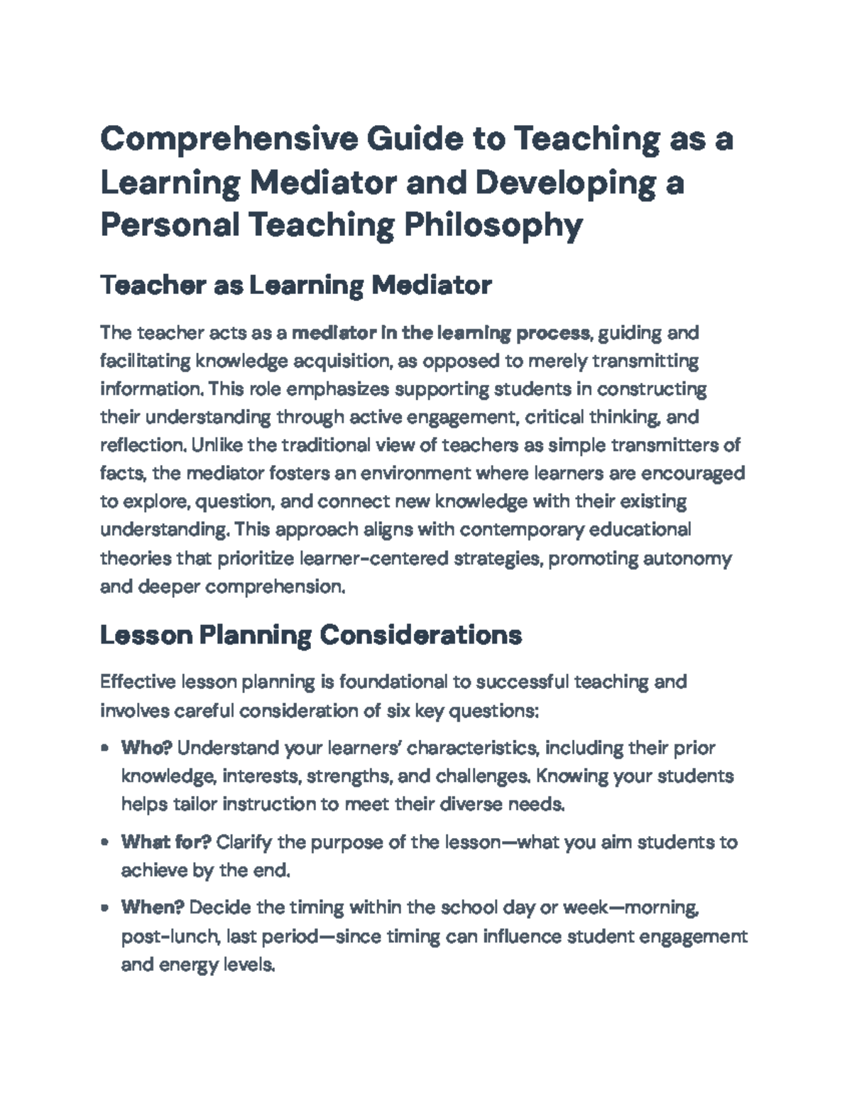 ESP3H Teaching Philosophy & Strategies: A Comprehensive Guide to Mediation - Studocu