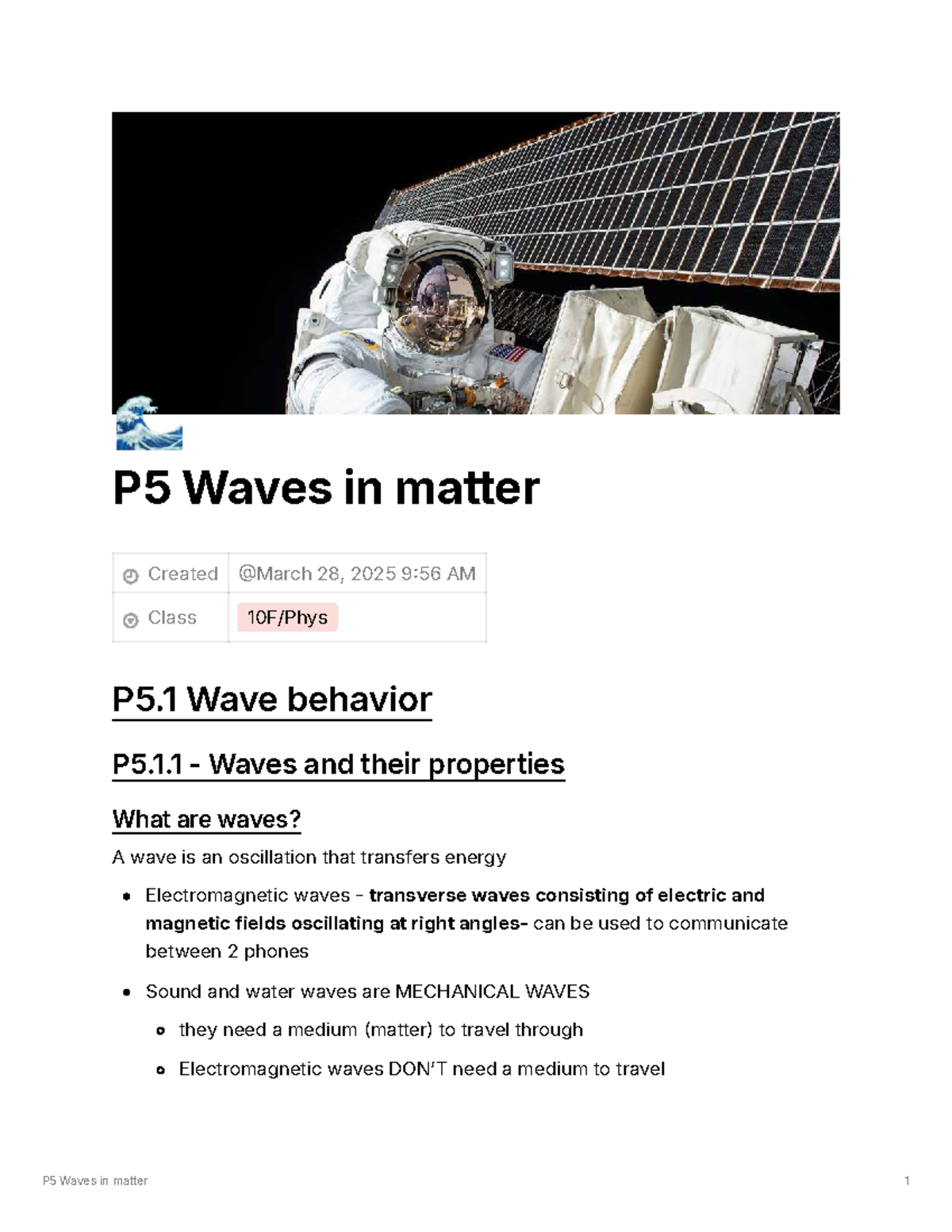 P5.1 Waves in Matter: Properties, Behavior, and Applications - Studocu