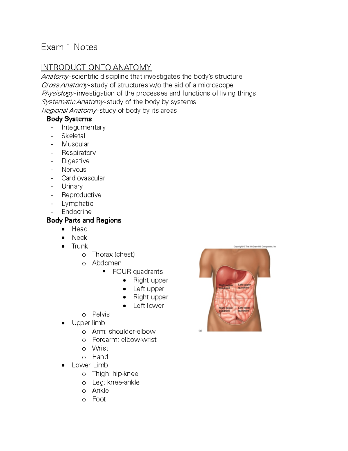 Anatomy 1420 Lecture: Intro to Axial Skeleton & Body Systems Notes ...
