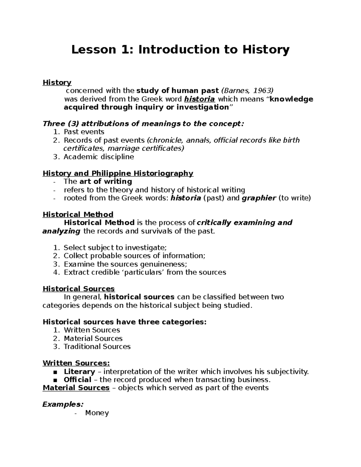 Chapter 1: Intro to History and Historical Method (HIST101) - Studocu