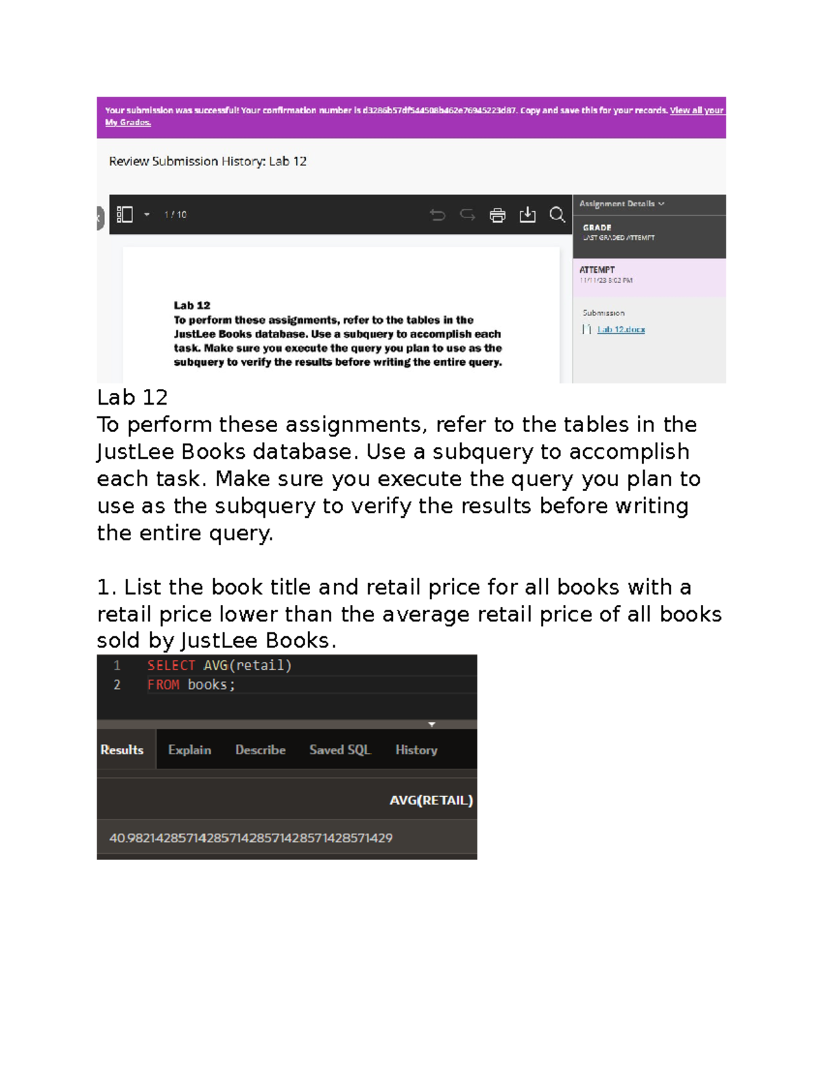 Lab 12 - Chapter Homework: DB Queries & Subqueries Tasks - Studocu