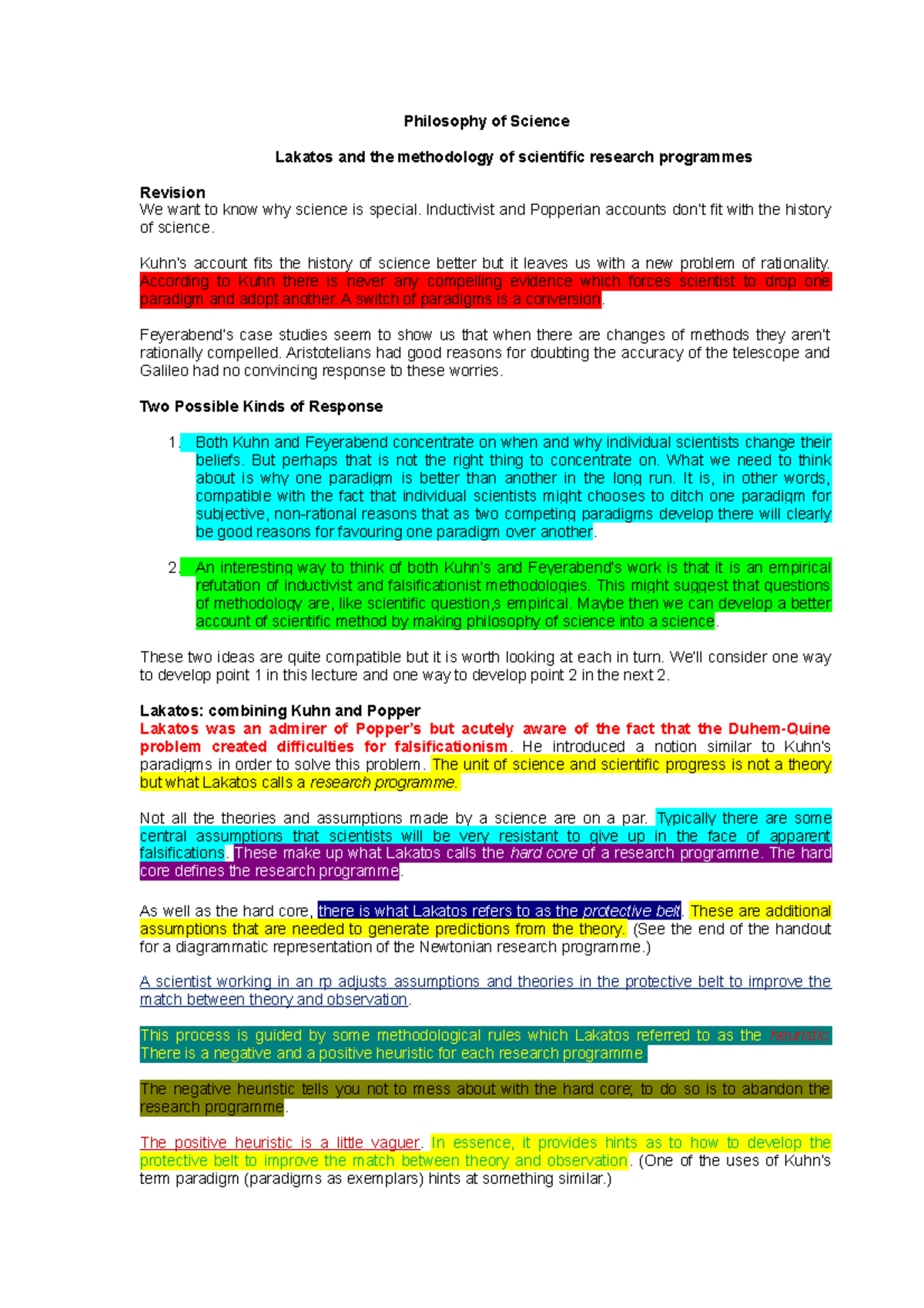 Lakatos' Methodology in the Philosophy of Science: Lecture Notes - Studocu