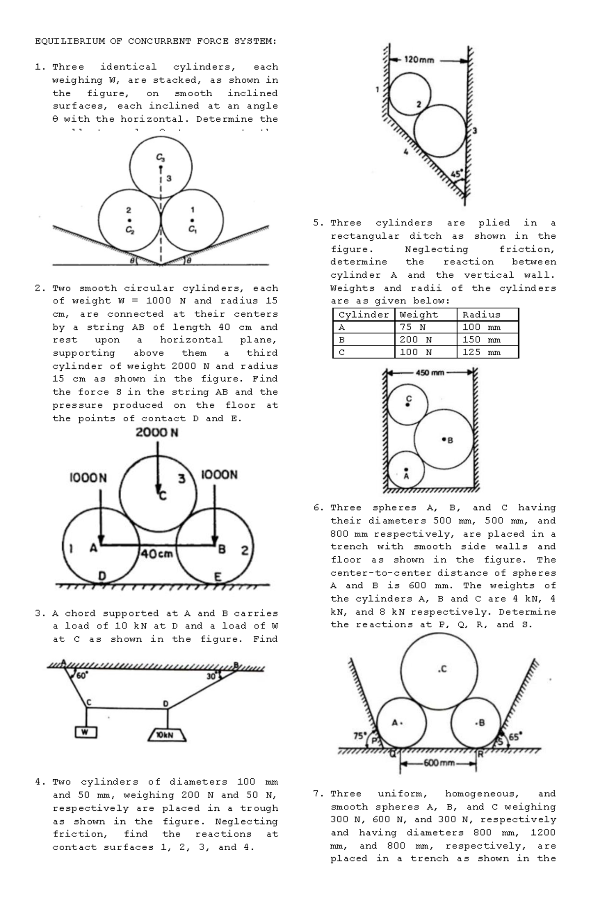 Equilibrium Analysis of Concurrent Force Systems: Key Problems - Studocu