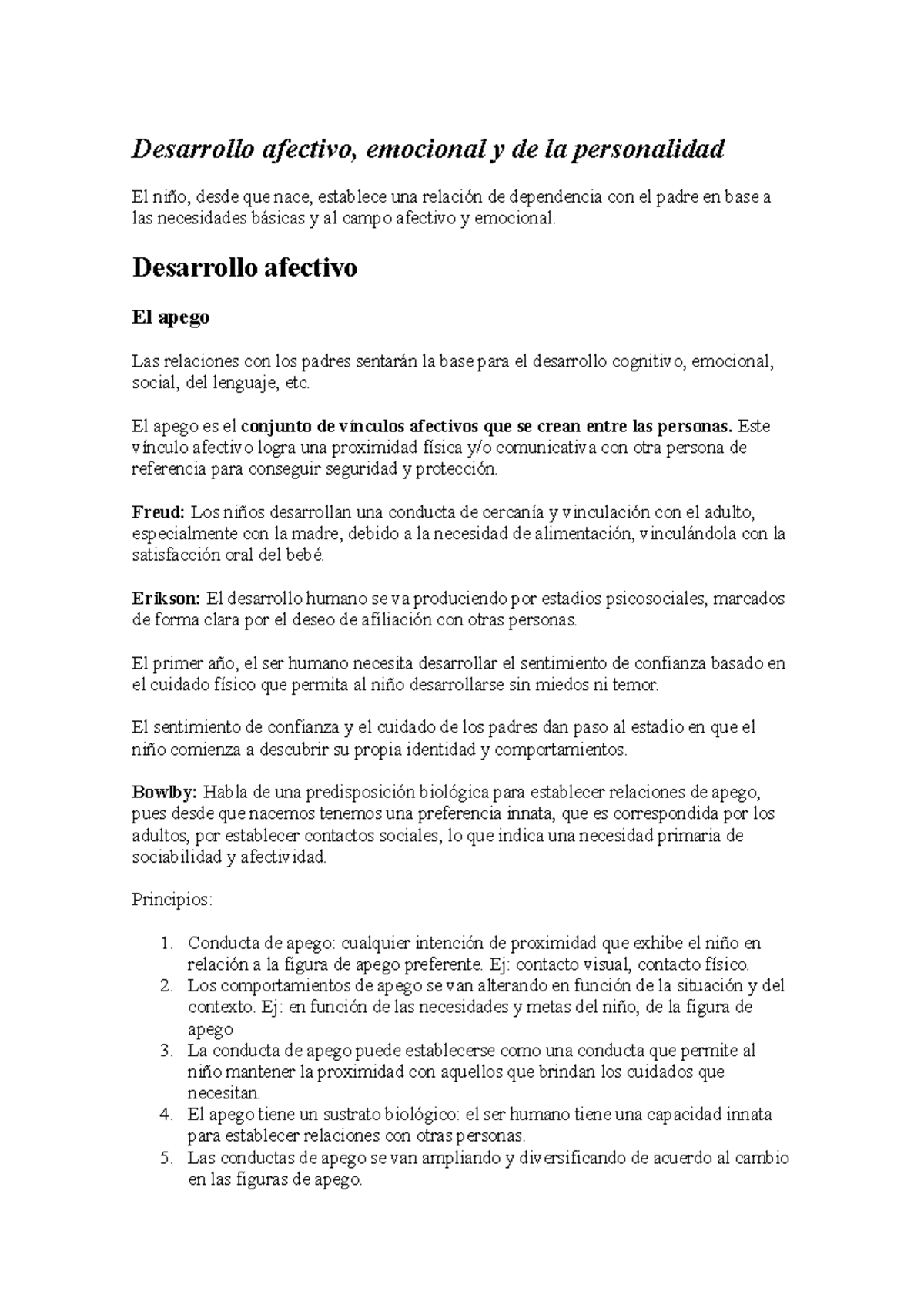 Teoría Desarrollo afectivo, emocional y de la personalidad - Desarrollo ...