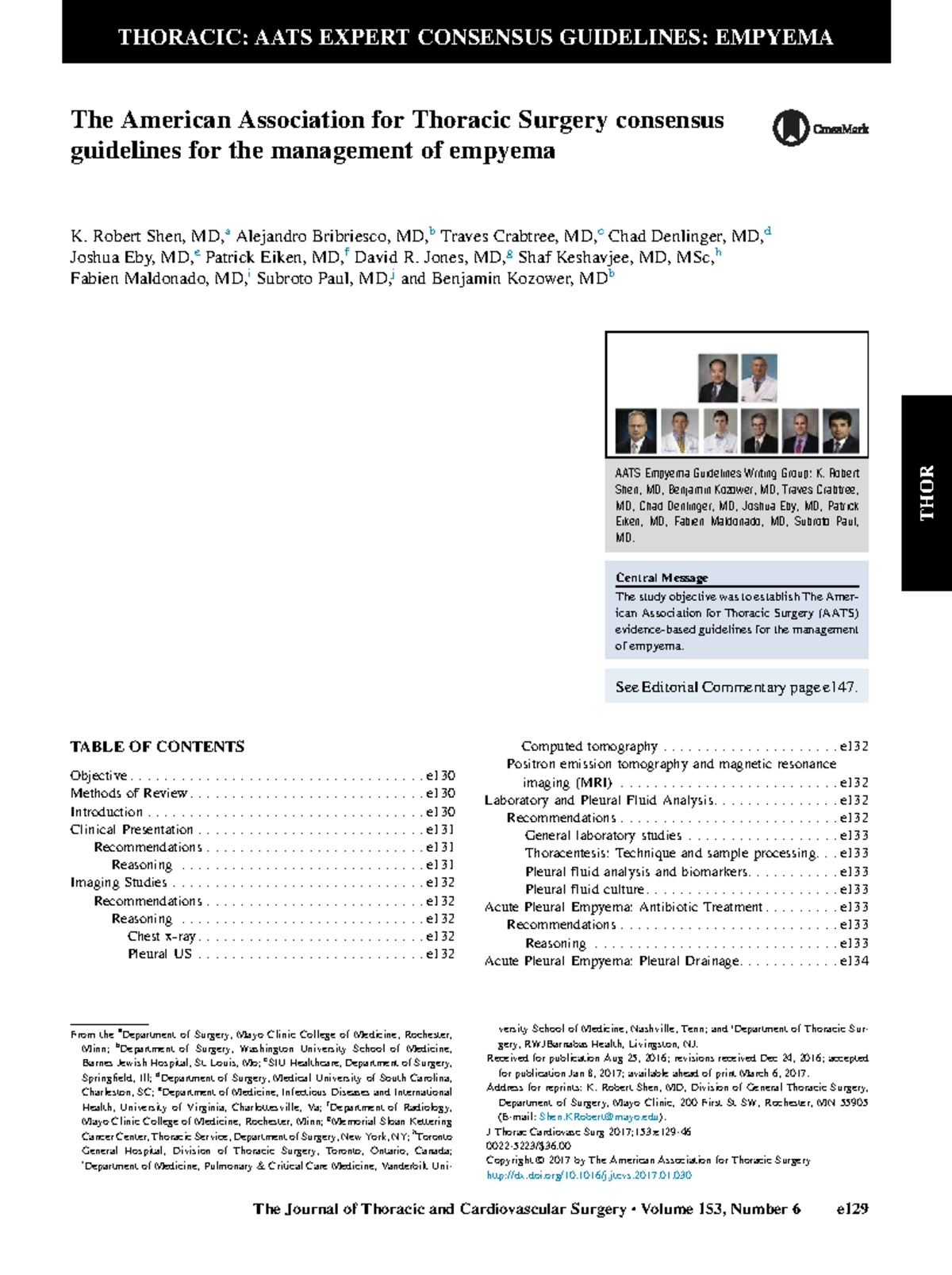 THOR: AATS Expert Consensus Guidelines on Empyema Management - Studocu