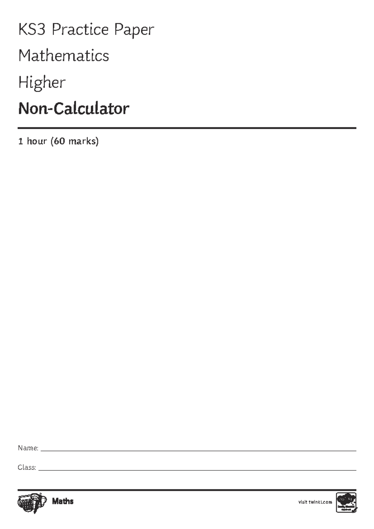 KS3 Mathematics Higher Practice Paper - Non-Calculator (1 Hour) - Studocu