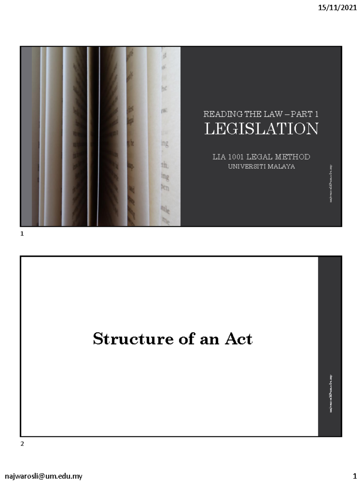 LIA 1001 Legal Method: Reading The Law – Part 1 Overview - Studocu