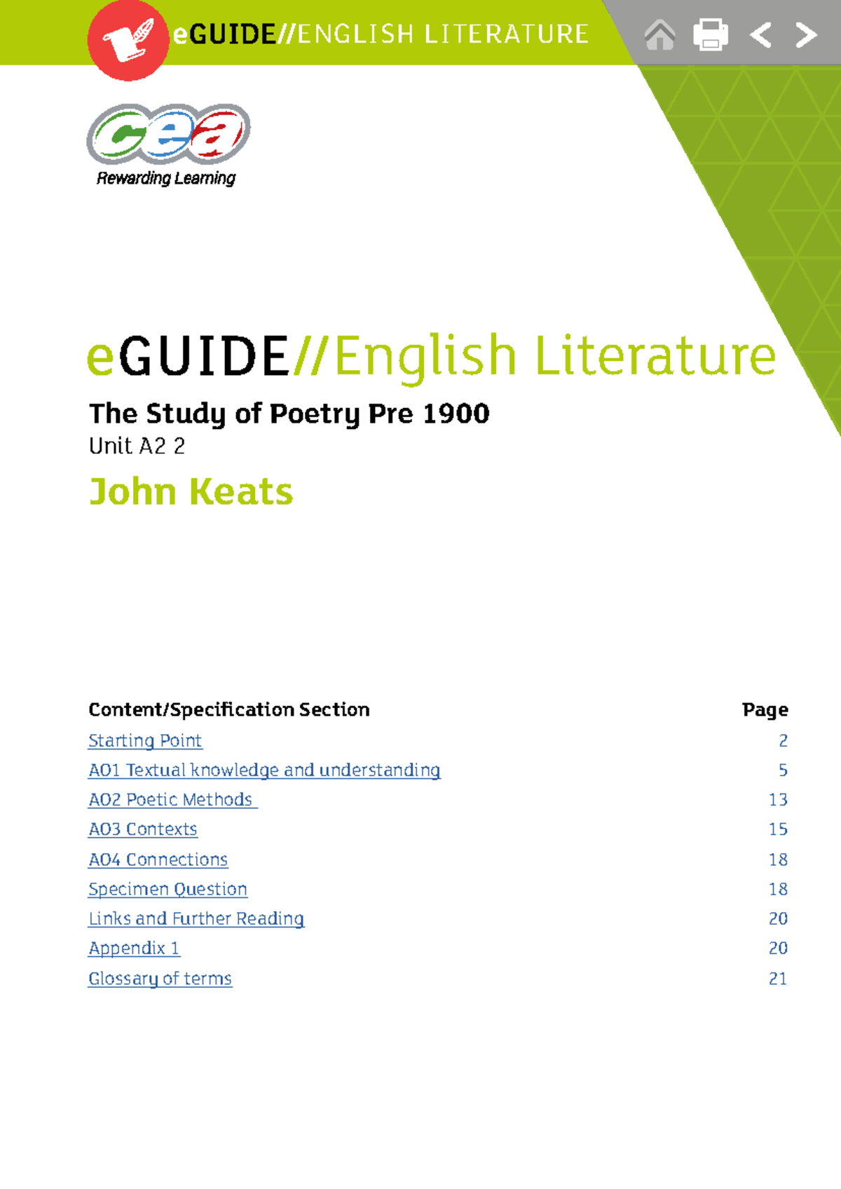 A2 2 English Literature: Study Guide on John Keats' Poetry Pre-1900 ...