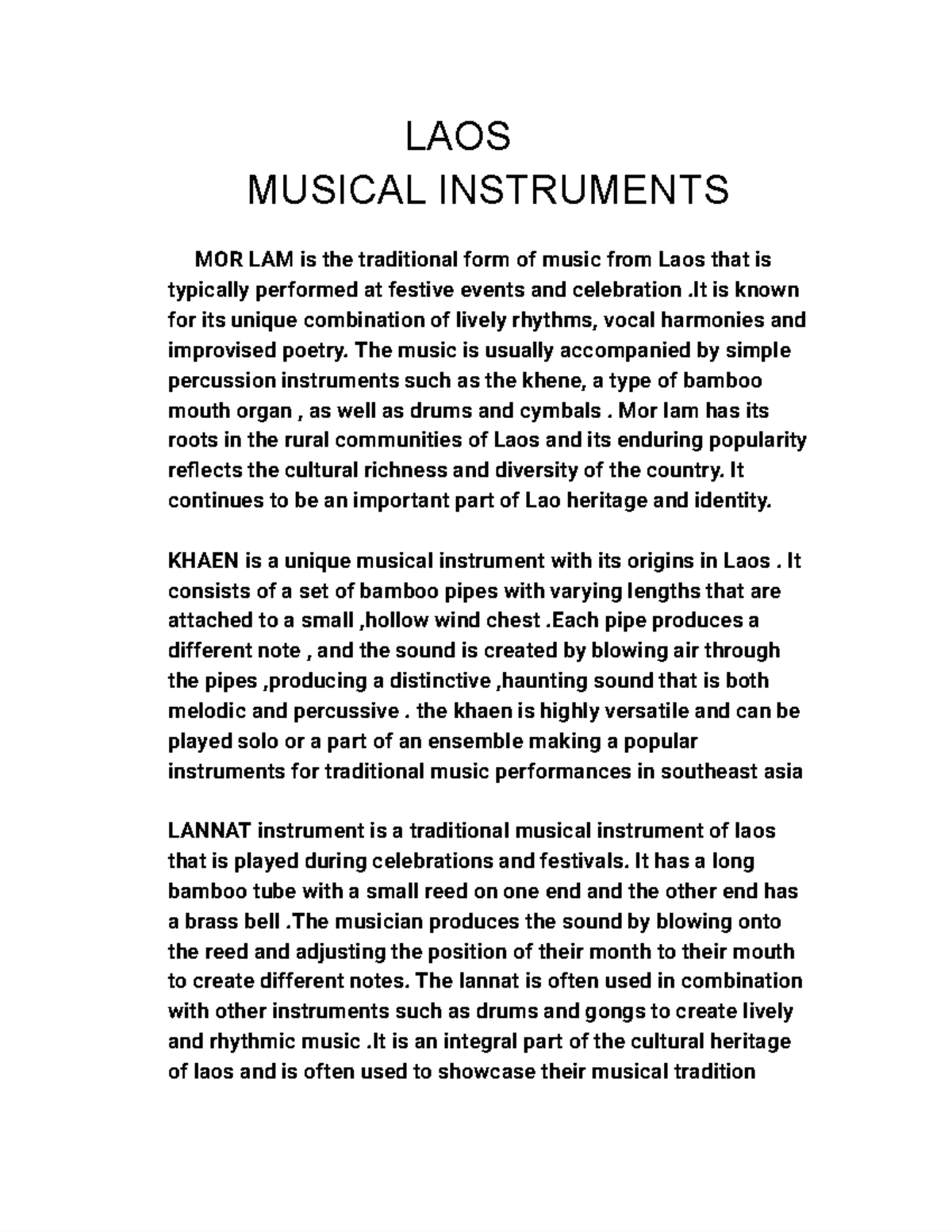 Explanation in laos - Google Docs - LAOS MUSICAL INSTRUMENTS MOR LAM is ...