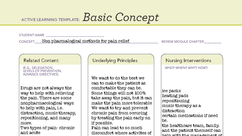ACTIVE LEARNING TEMPLATE: Non-Pharmacological Pain Relief Concepts ...