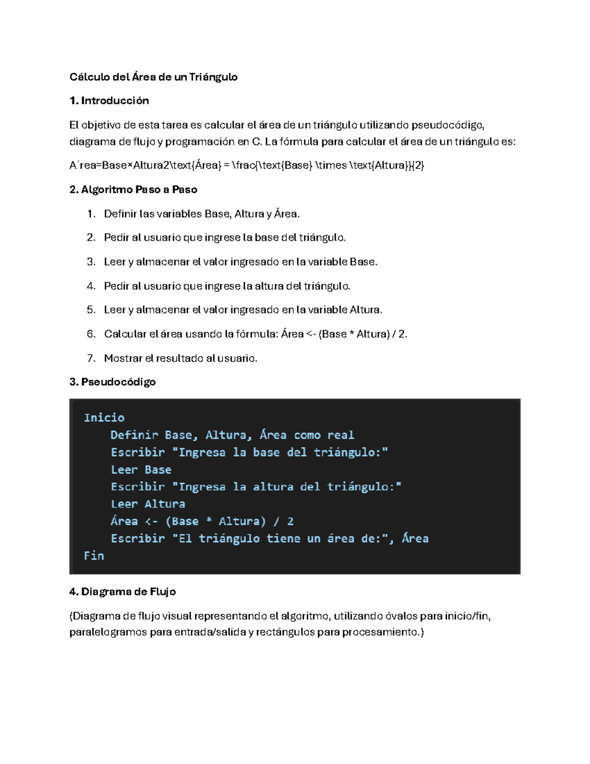 Cálculo del Área de un Triángulo: Algoritmo y Pseudocódigo - Studocu