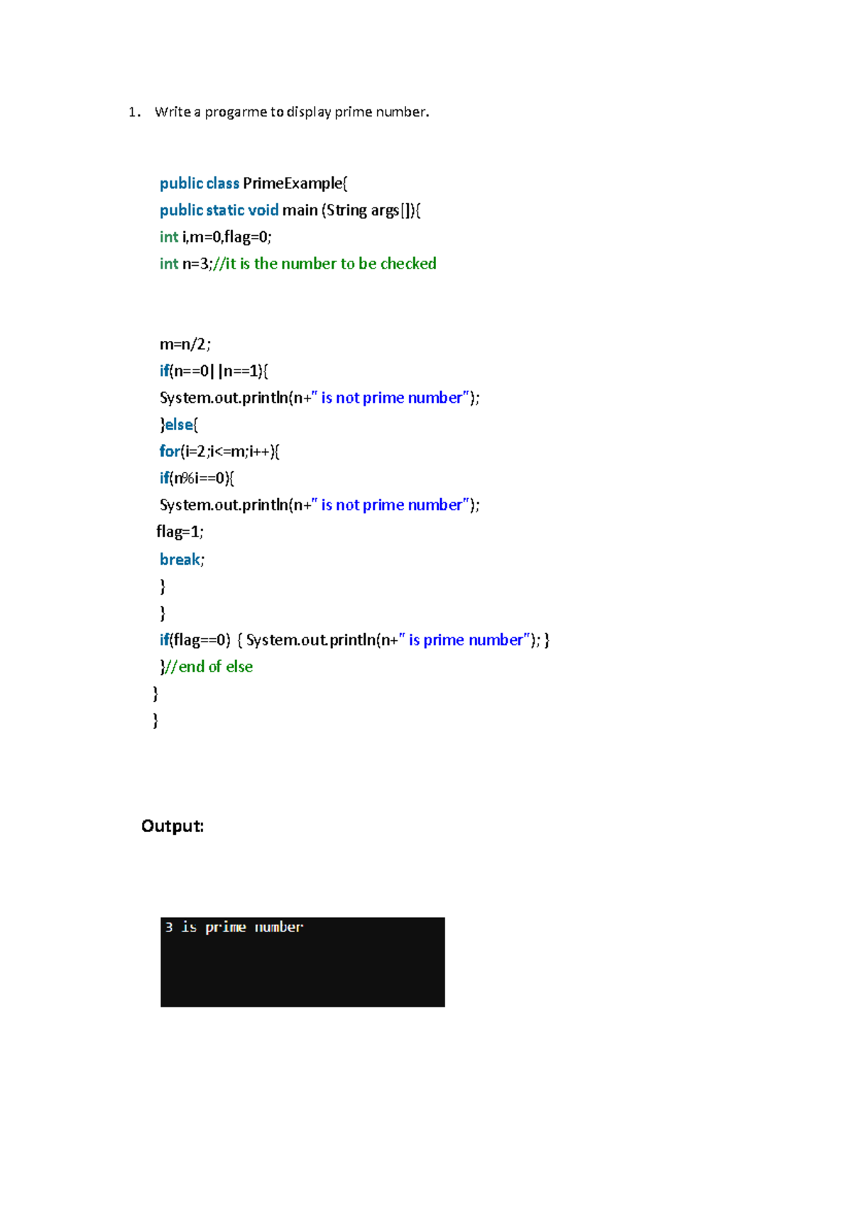 Java practical file sud - 1. Write a progarme to display prime number ...