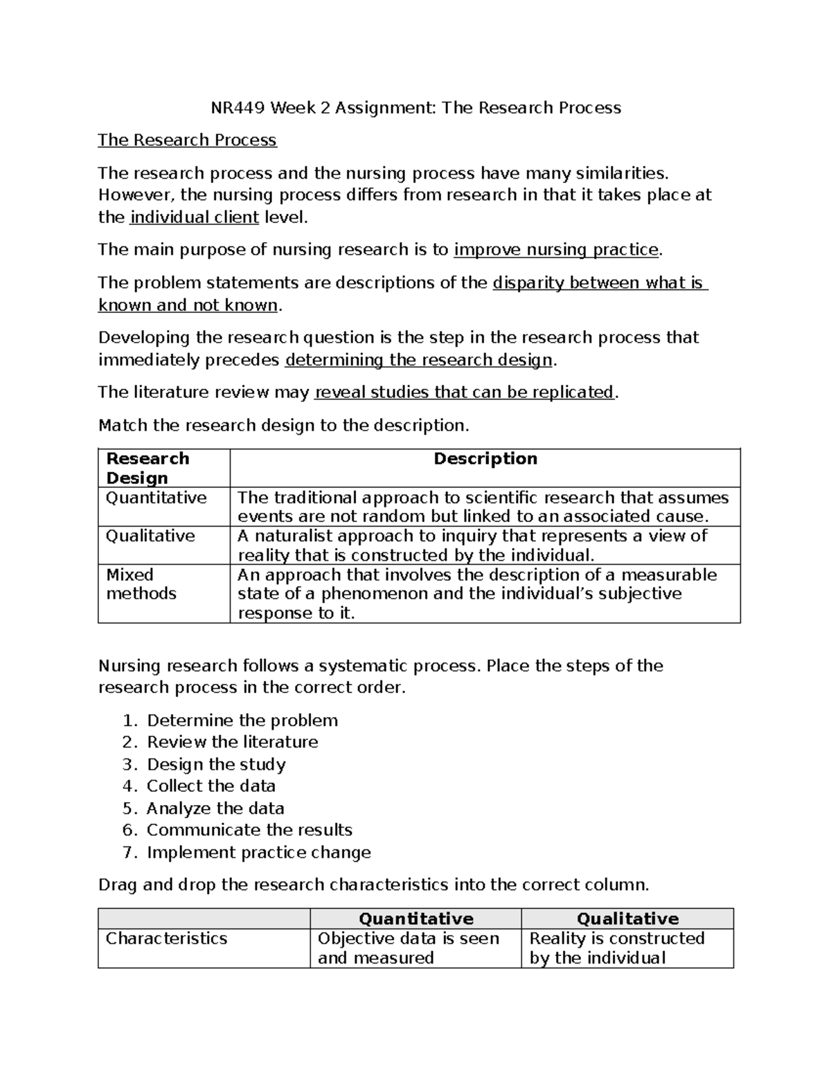 NR449 Week 2 Assignment: Exploring "The Research Process" in Nursing ...