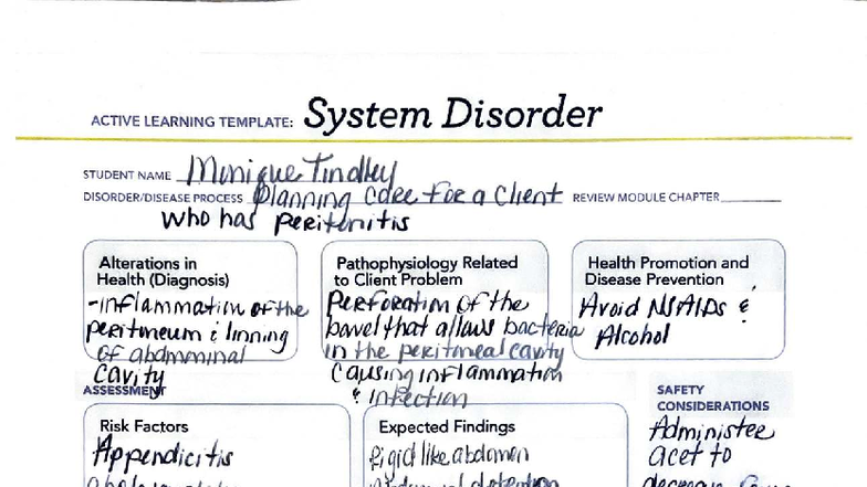 Peritonitis System Disorder Review Module ALT - Studocu