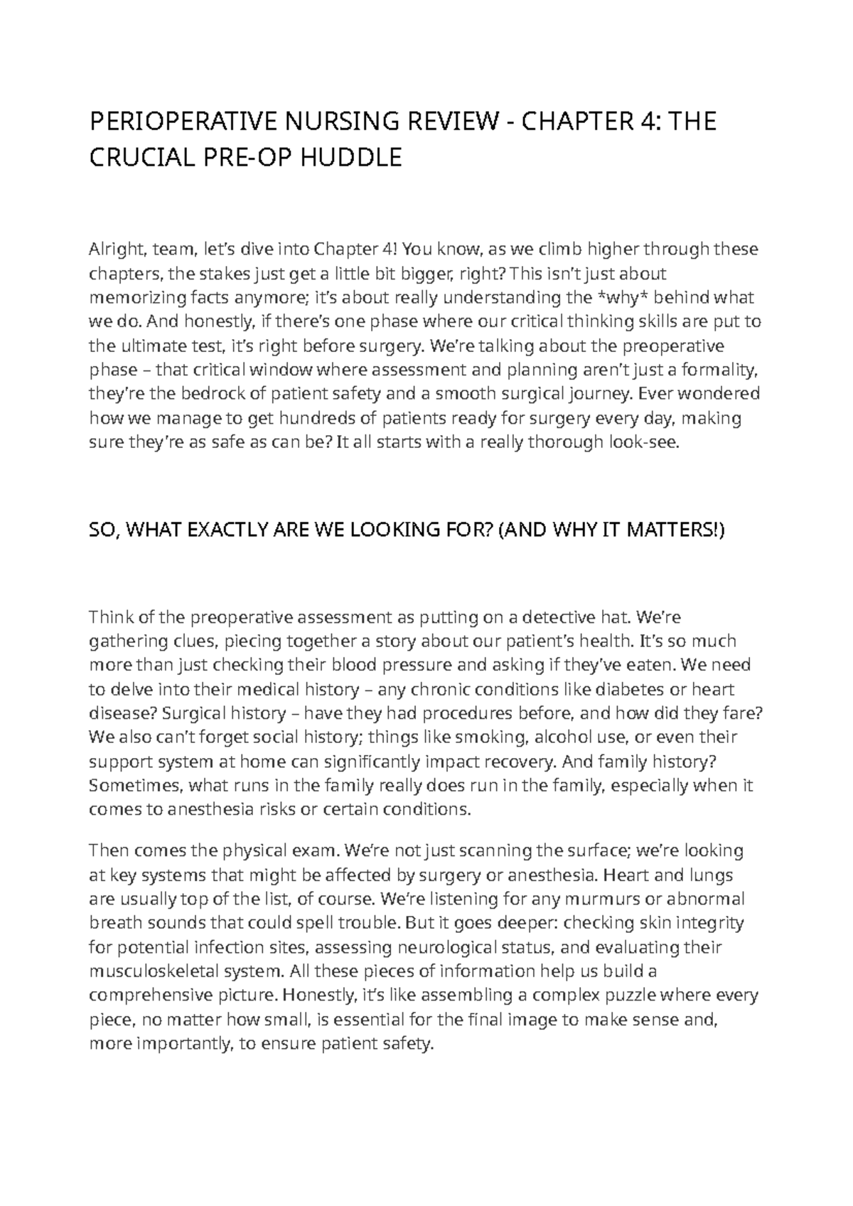 PERIOPERATIVE NURSING REVIEW CHAPTER 4: THE CRUCIAL HUDDLE - Studocu