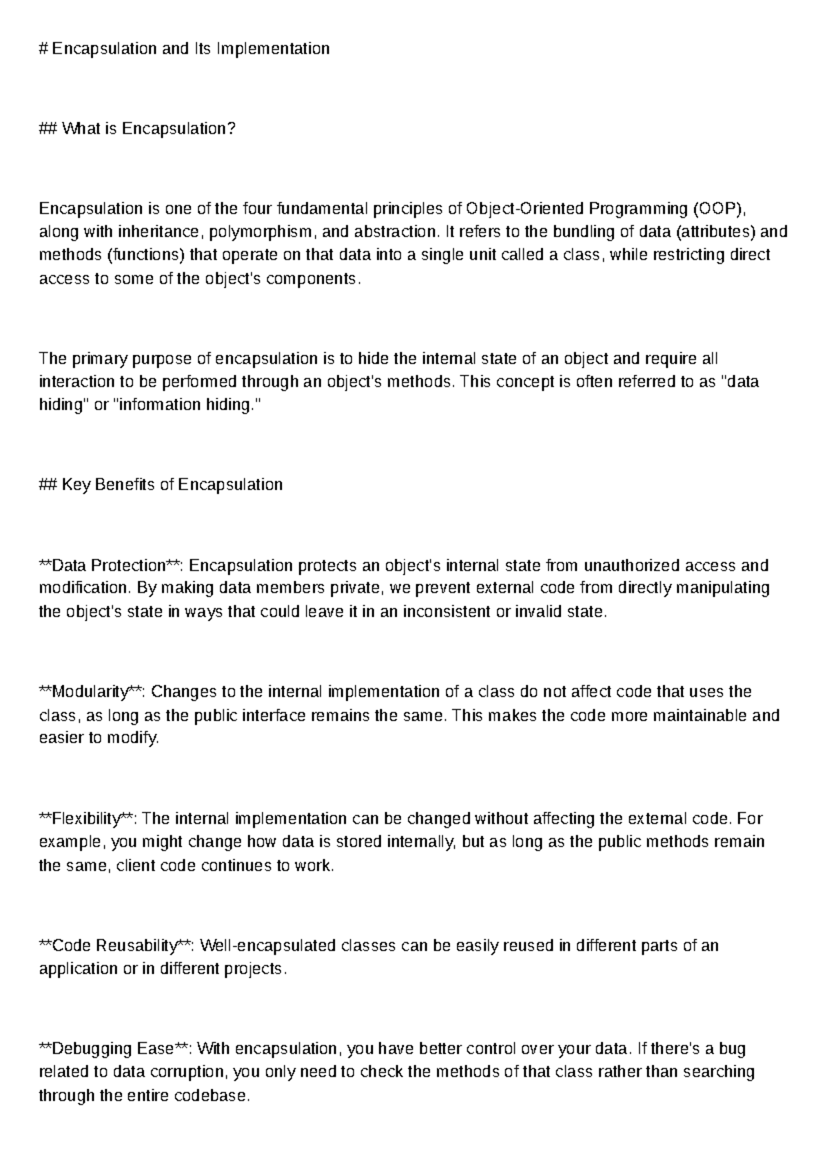OOP Concepts: Encapsulation and Its Implementation (CS101) - Studocu