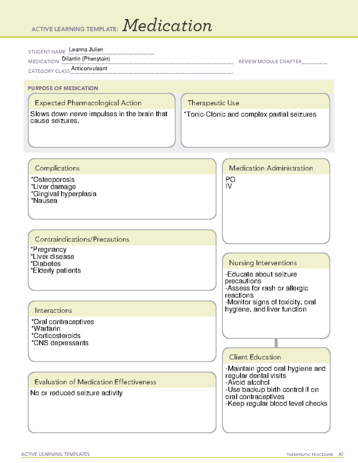 ACTIVE LEARNING TEMPLATE: Dilantin (Phenytoin) Review Module - Studocu