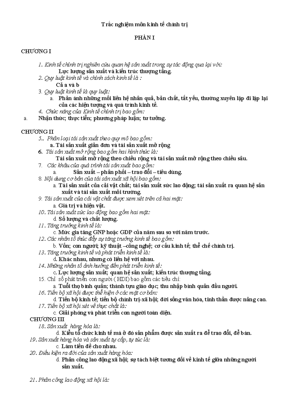 Trắc Nghiệm Kinh Tế Chính Trị - 1000 Câu TN KTCT - Studocu