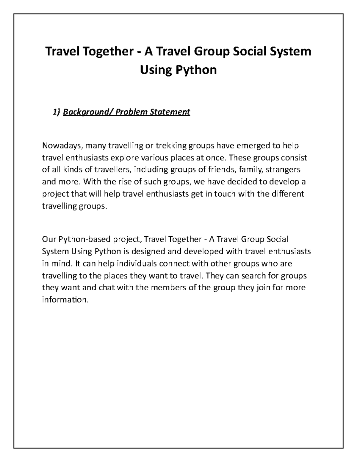 PY086 - Mini project - Travel Together - A Travel Group Social System ...