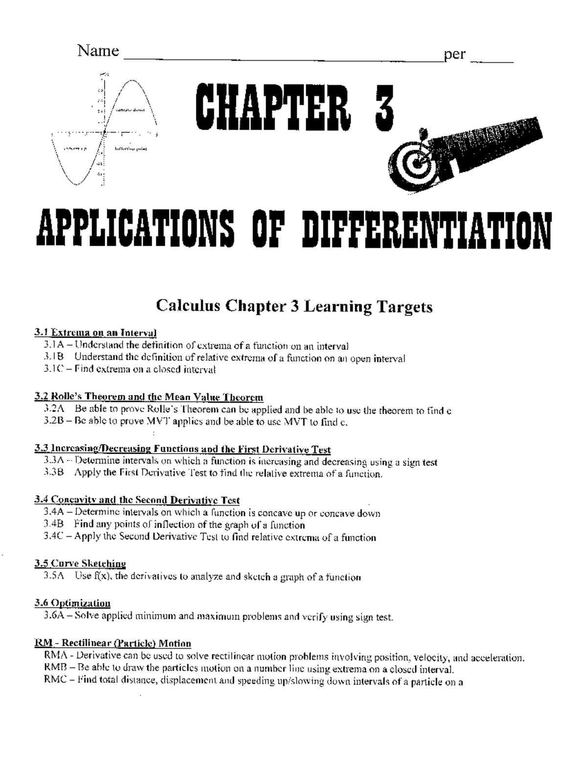 Ch. 3 Calculus AB Practice Test - Applications of Differentiation - Studocu