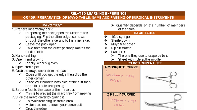RLE: Preparation of Mayo Table & Surgical Instruments for BSN 3C - Studocu