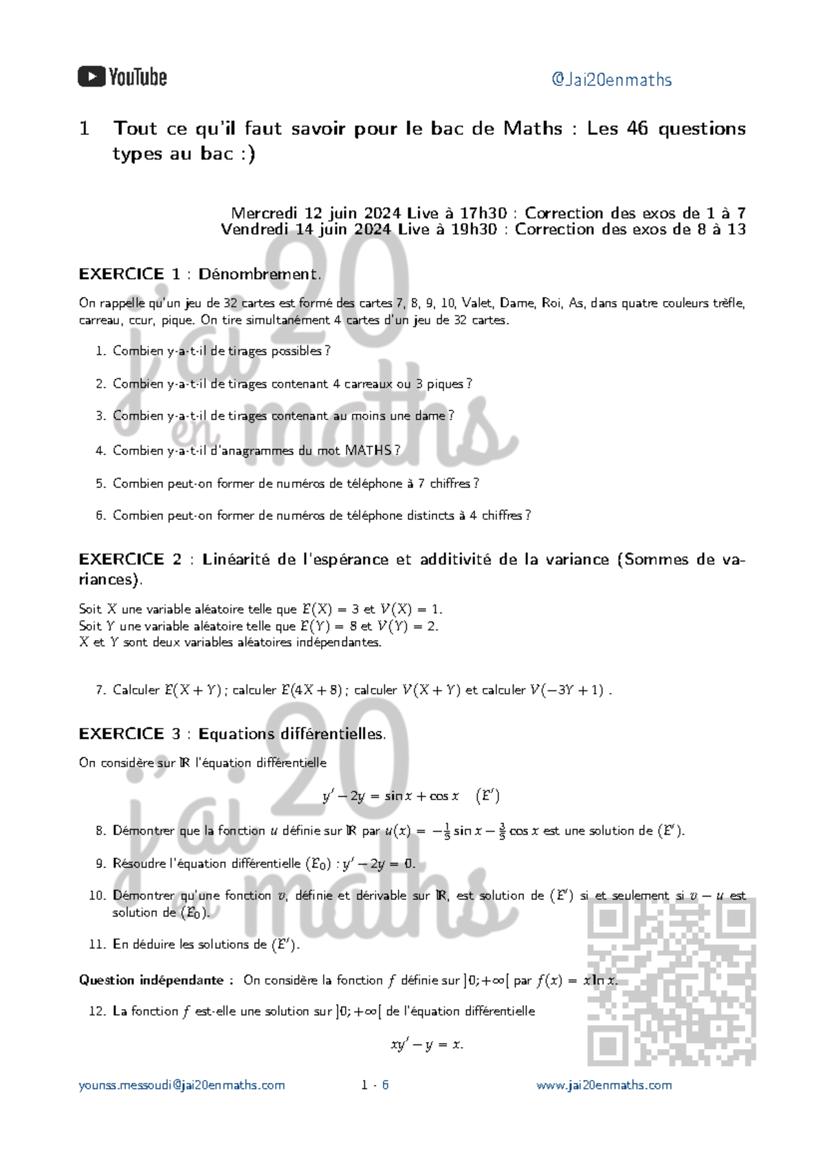 Les 46 Questions Types pour le Bac de Maths - Examen 2024 - Studocu
