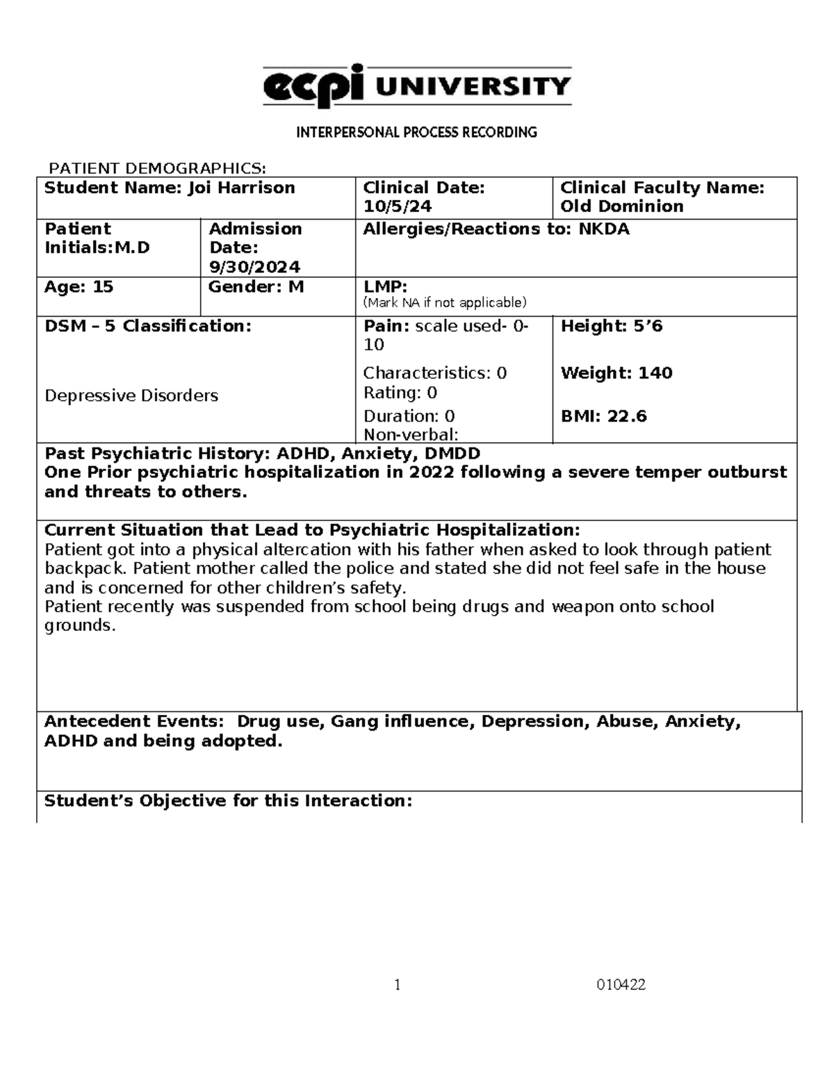 Interpersonal Process Recording: Patient M.D. Demographics & Insights ...